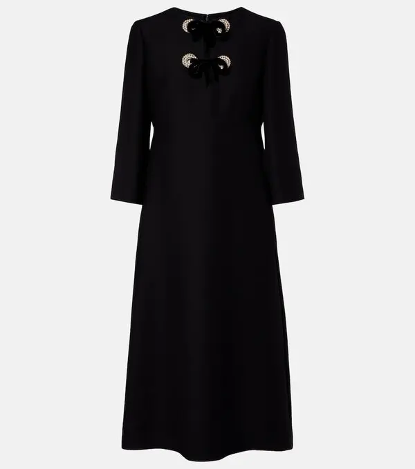 Valentino Garavani Crepe Couture Embellished Midi Dress - Black