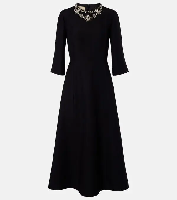 Valentino Garavani Crepe Couture Embellished Midi Dress - Black