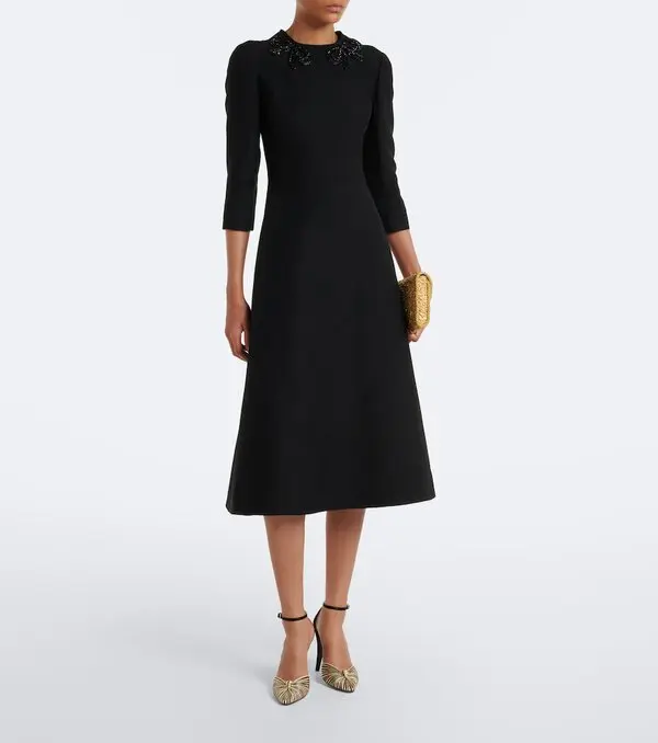 Valentino Garavani Crepe Couture Embellished Midi Dress - Black