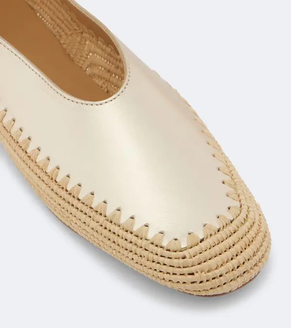Gabriela Hearst Strength Raffia-trimmed Metallic Leather Flats