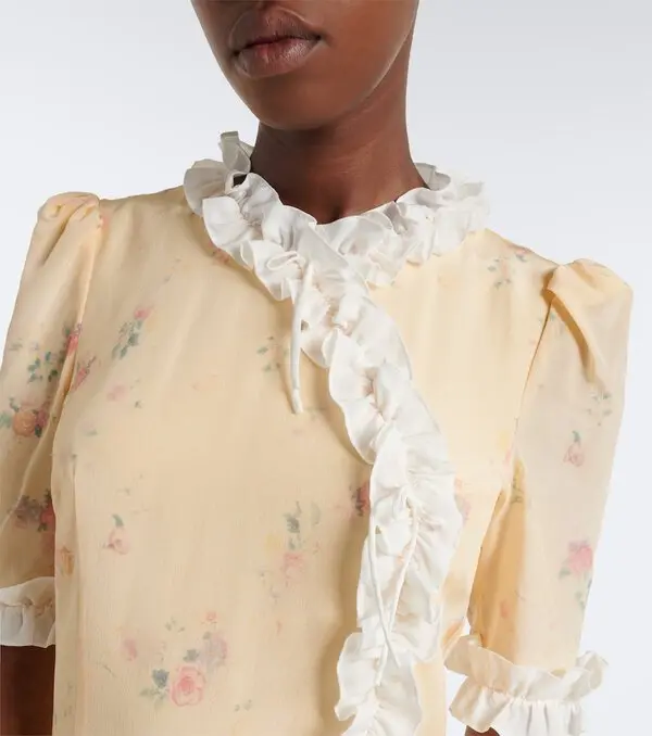 Alessandra Rich Floral Ruffled Silk Midi Dress
