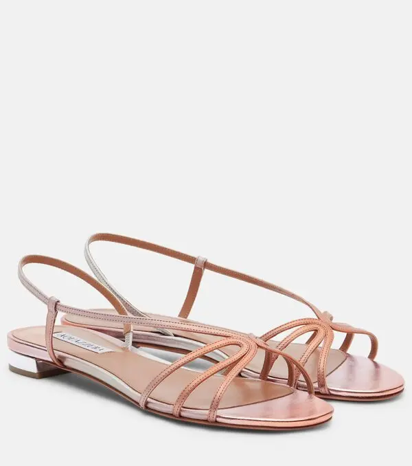 AQUAZZURA Metallic Leather Platform Sandals - Pink