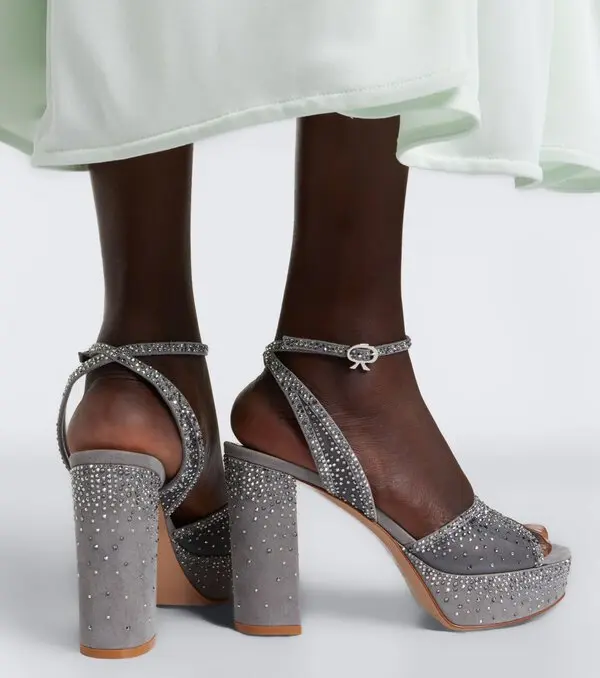 GIANVITO ROSSI Embellished Organza Platform Sandals - Grey