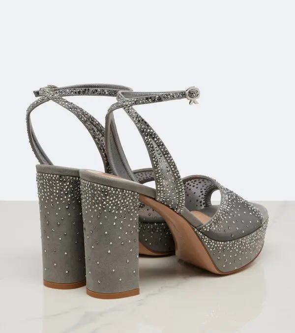 GIANVITO ROSSI Embellished Organza Platform Sandals - Grey
