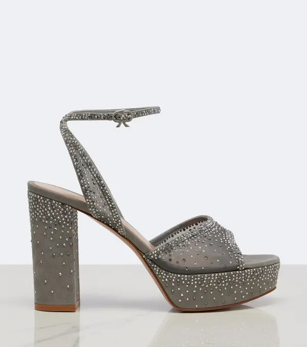GIANVITO ROSSI Embellished Organza Platform Sandals - Grey