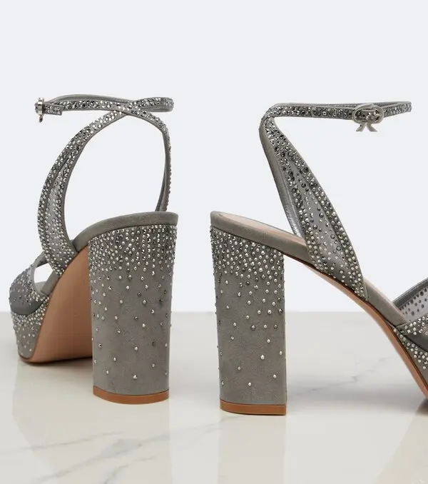 GIANVITO ROSSI Embellished Organza Platform Sandals - Grey