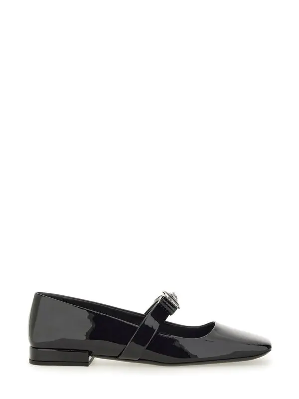 Versace Patent Leather Ballerina Ribbon Flats - Black