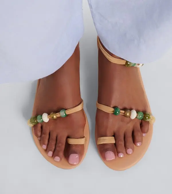 ANCIENT GREEK SANDALS Eleftheria Beaded Open Toe Sandals - Beige