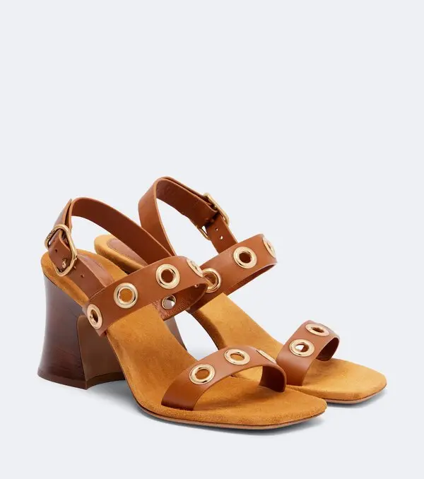 Chloé Embellished Leather Sandals - Brown