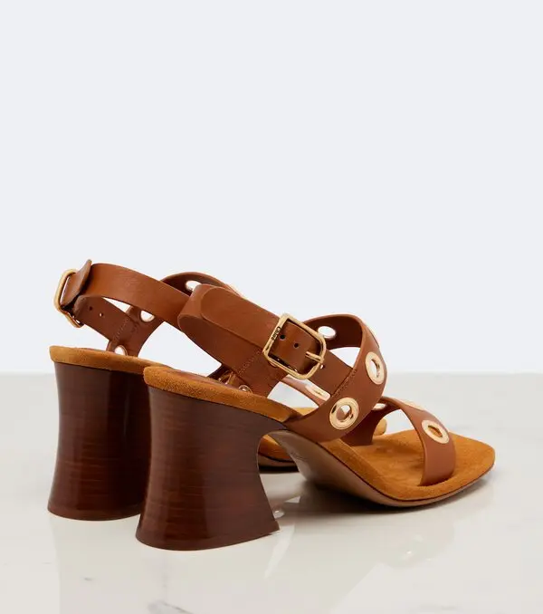 Chloé Embellished Leather Sandals - Brown