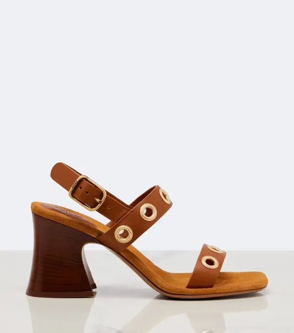 Chloé Embellished Leather Sandals - Brown