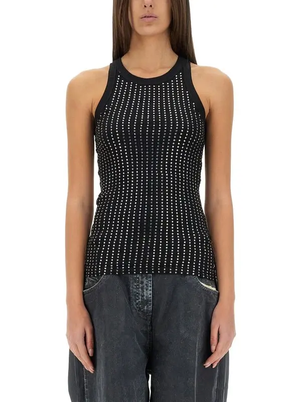 Attico Ribbed Embellished Tank Top - Black