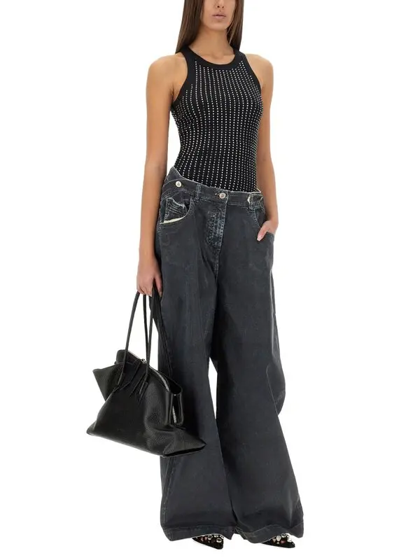 Attico Ribbed Embellished Tank Top - Black