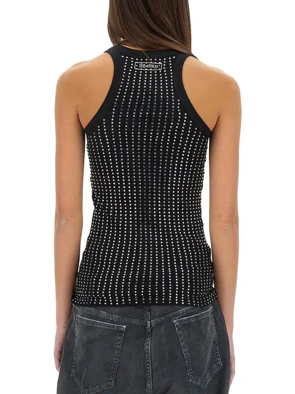 Attico Ribbed Embellished Tank Top - Black