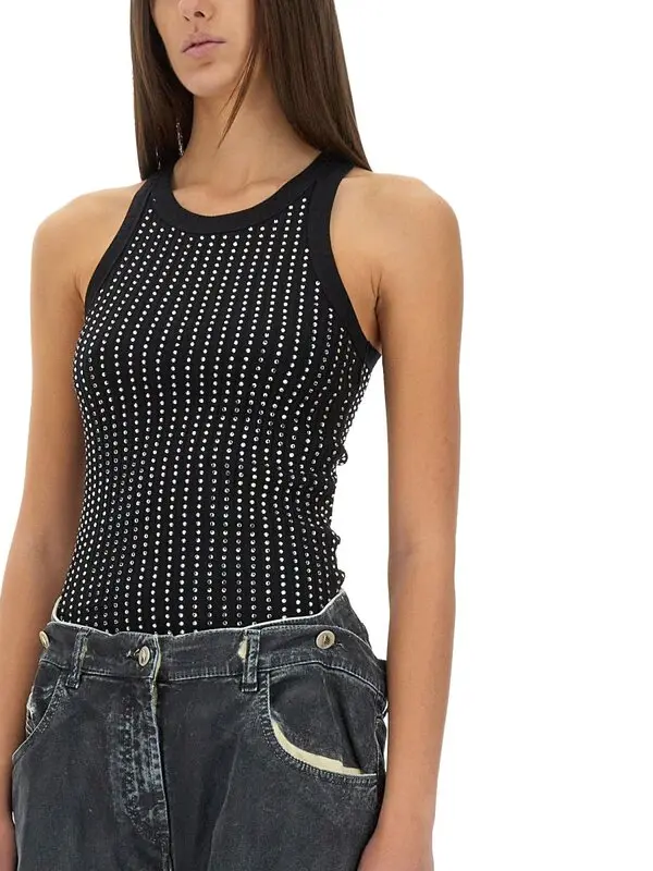 Attico Ribbed Embellished Tank Top - Black