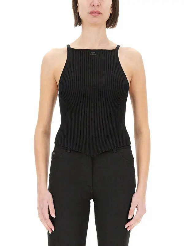 COURREGES Ribbed Knit Tank Top - Black
