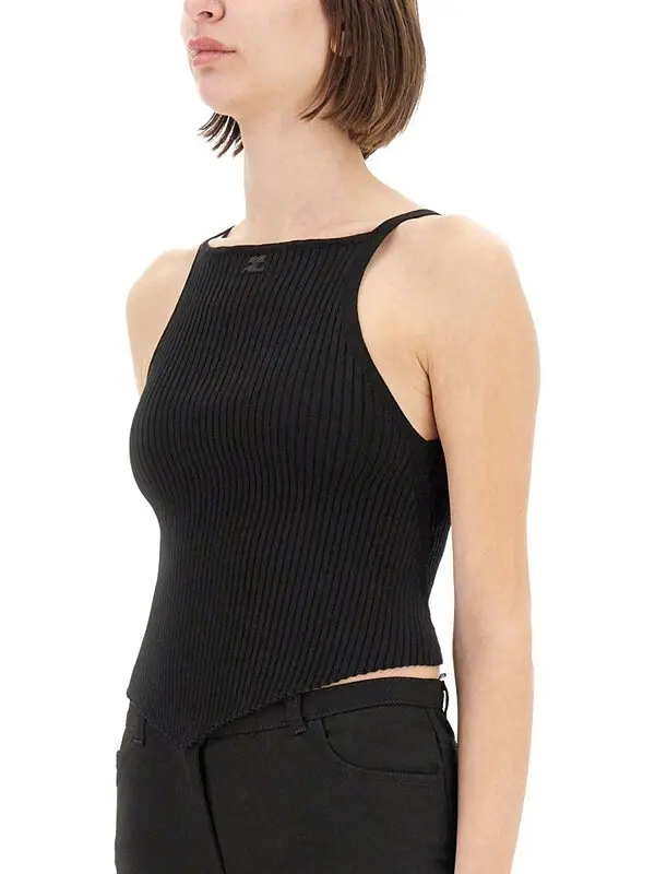 COURREGES Ribbed Knit Tank Top - Black