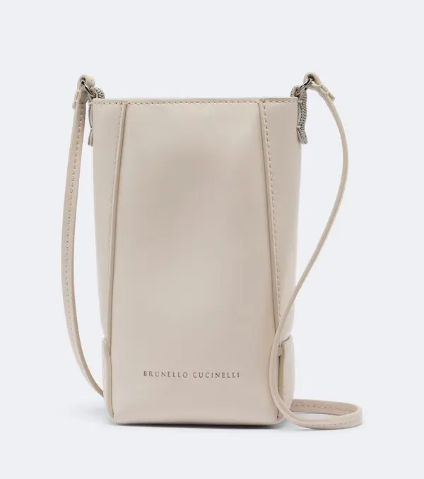 Brunello Cucinelli Duo Mini Monili Leather Phone Pouch - Beige