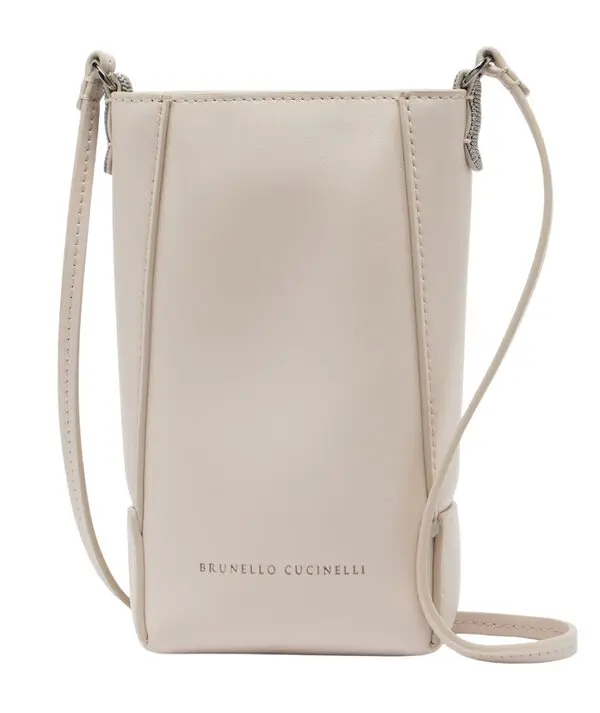 Brunello Cucinelli Duo Mini Monili Leather Phone Pouch - Beige