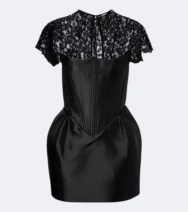 DE LA VALI Satin And Lace Bustier Mini Dress - Black