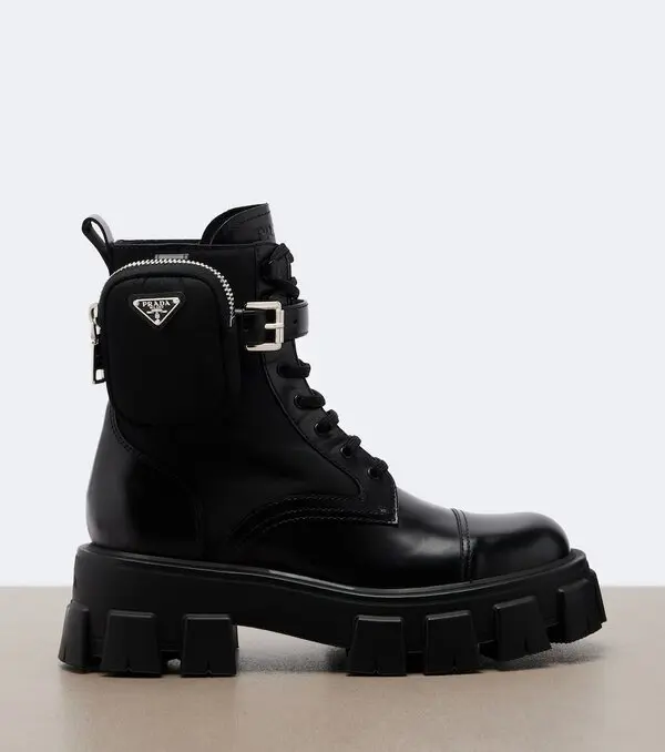 Prada Monolith Leather Ankle Boots