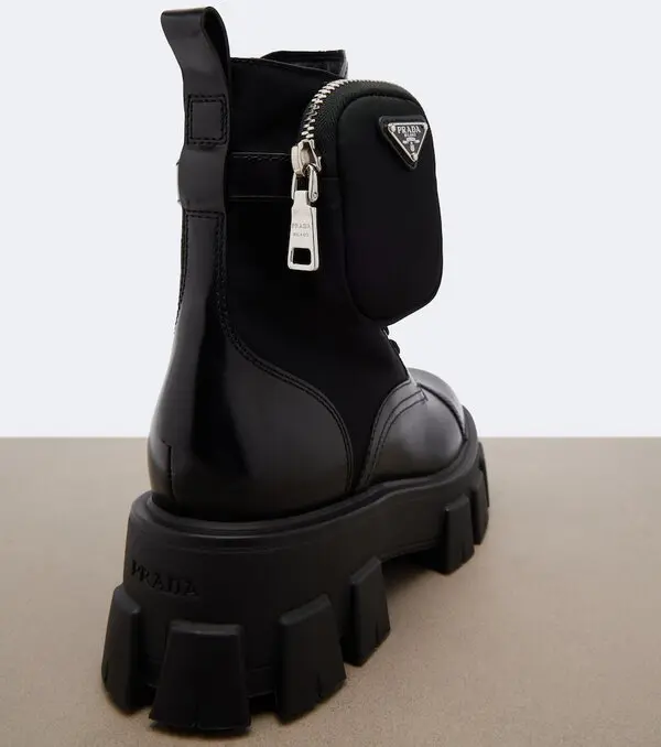 Prada Monolith Leather Ankle Boots