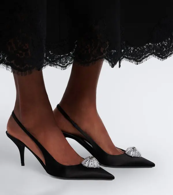 Valentino Garavani Embellished Velvet Slingback Pumps - Black
