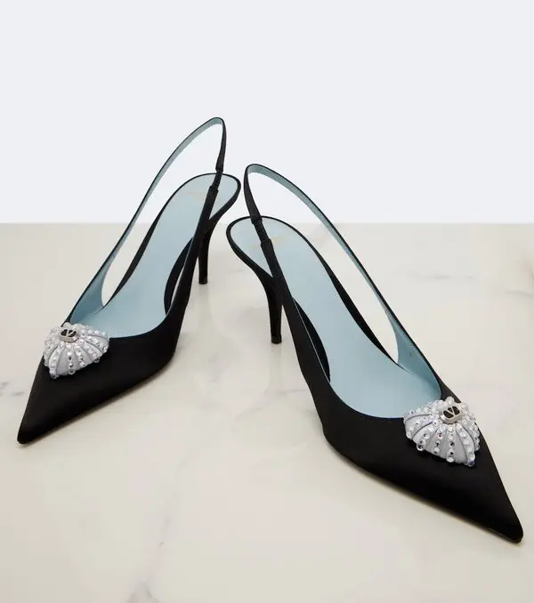 Valentino Garavani Embellished Velvet Slingback Pumps - Black