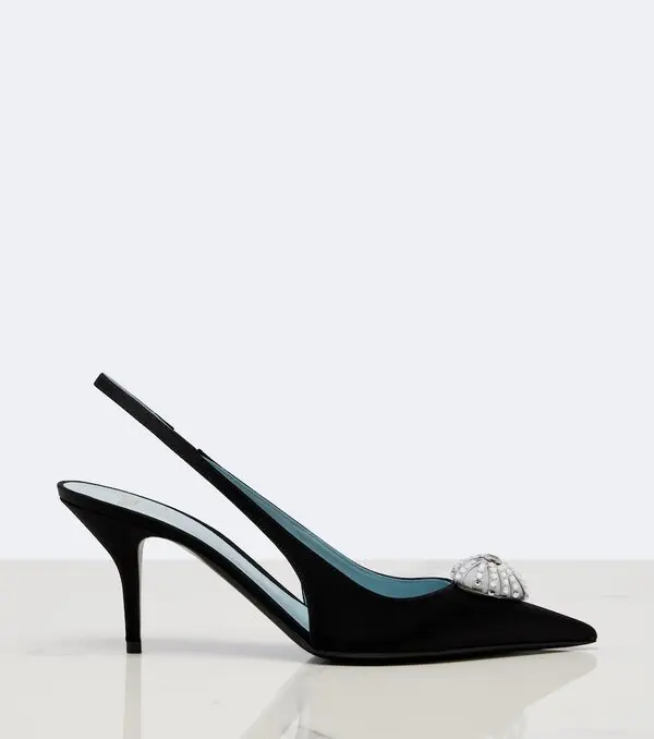 Valentino Garavani Embellished Velvet Slingback Pumps - Black