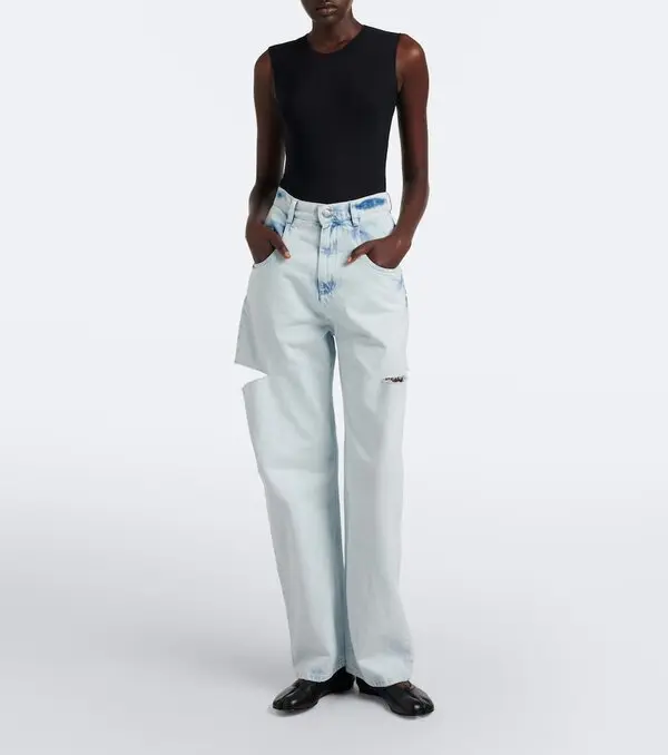 MAISON MARGIELA Cutout Barrel-leg Jeans In Bleached Indigo - Blue