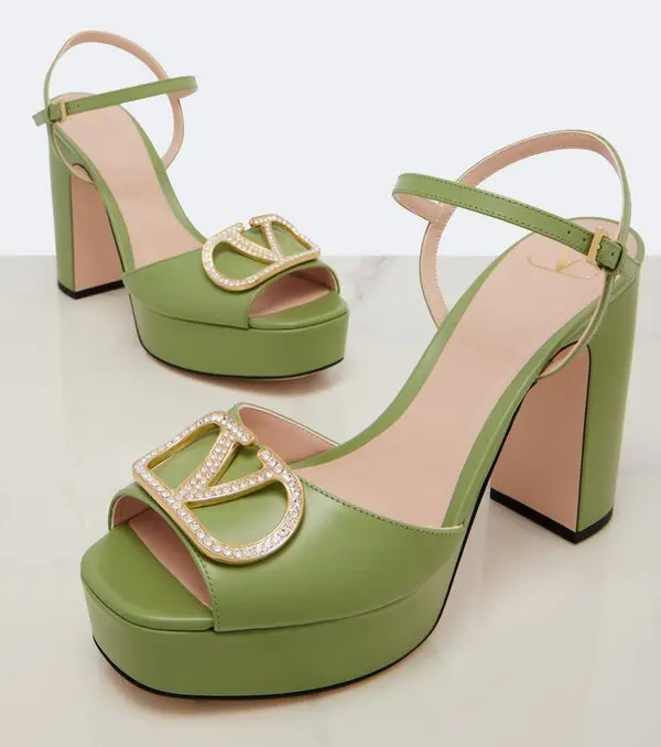 Valentino Garavani Vlogo Embellished Leather Platform Sandals