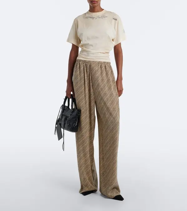 Balenciaga Logo Silk Pajama Pants - Beige