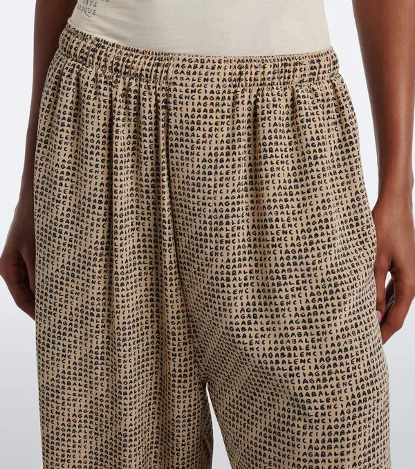 Balenciaga Logo Silk Pajama Pants - Beige