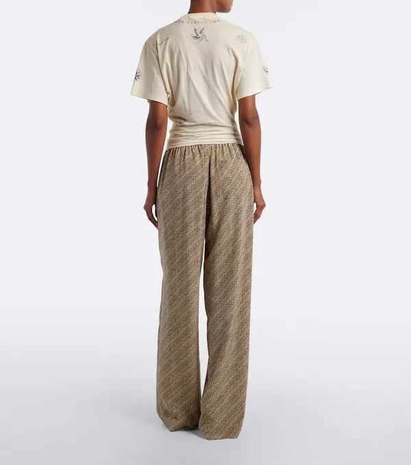 Balenciaga Logo Silk Pajama Pants - Beige