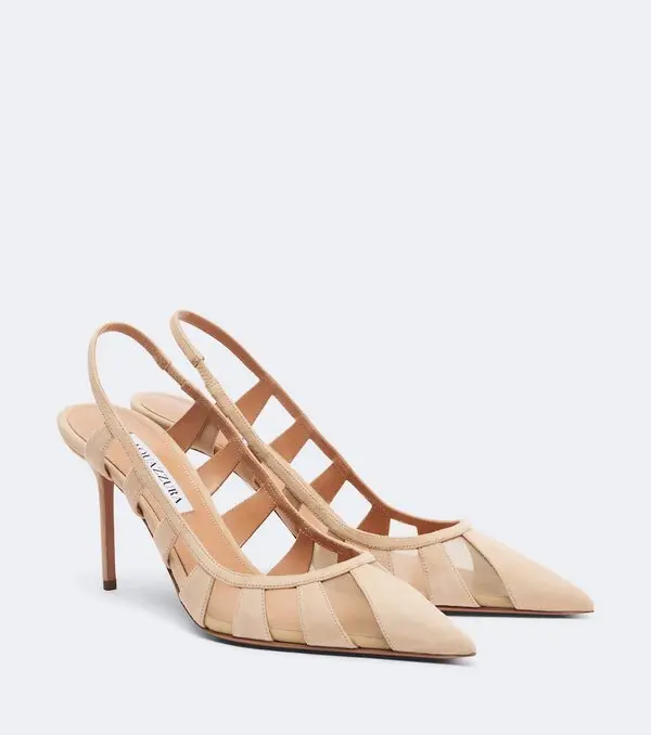 AQUAZZURA Suede And Mesh Slingback Pumps - Beige