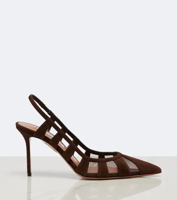 AQUAZZURA Screen 85 Suede And Mesh Slingback Pumps