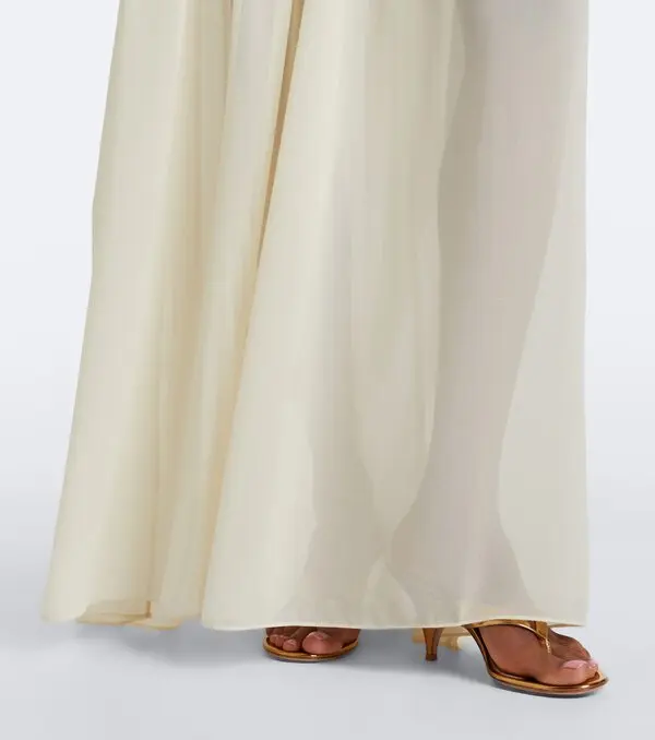 DE LA VALI Agapito Chiffon Maxi Skirt In Cream - White