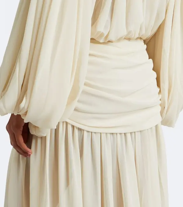 DE LA VALI Agapito Chiffon Maxi Skirt In Cream - White