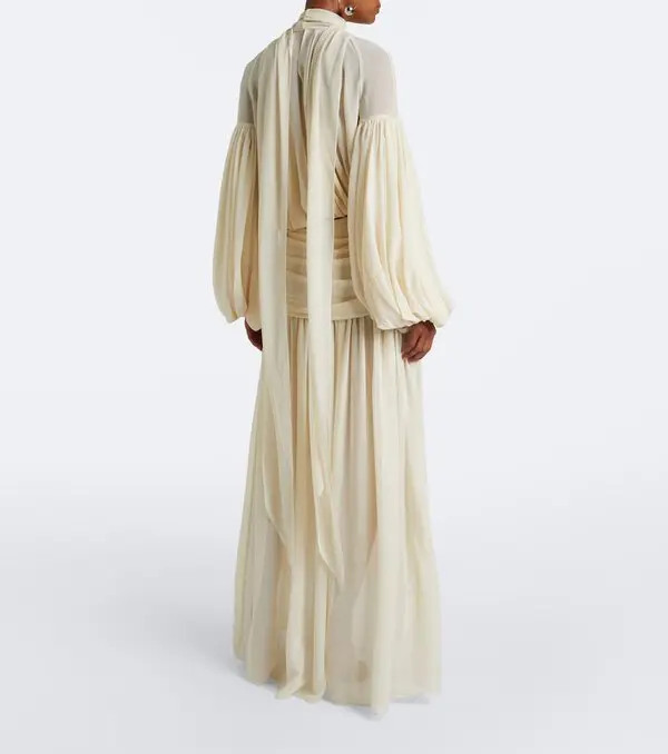 DE LA VALI Agapito Chiffon Maxi Skirt In Cream - White