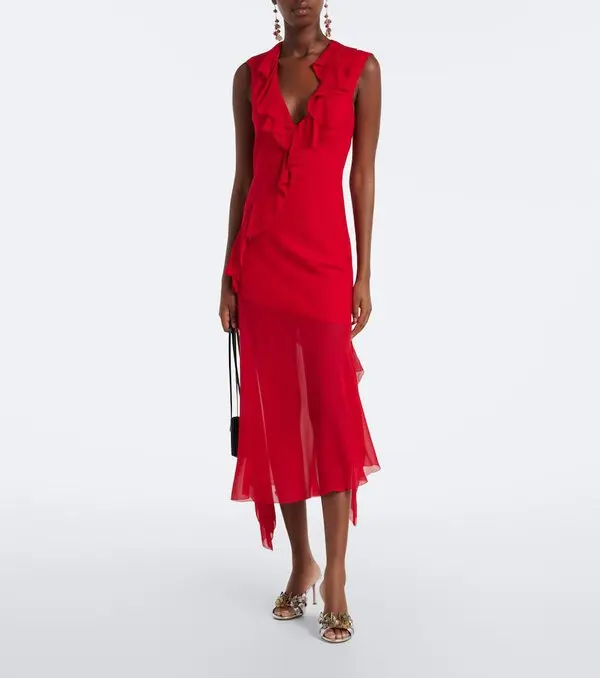 DE LA VALI Baila Floral Georgette Midi Dress