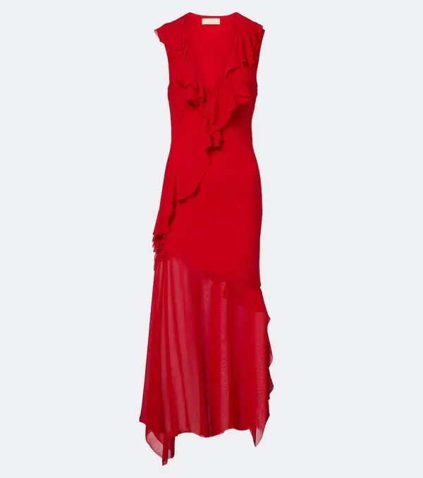 DE LA VALI Georgette Midi Dress - Red