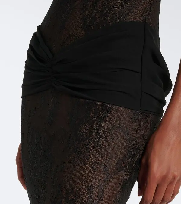 DE LA VALI Omero Ruched Lace Maxi Dress - Black