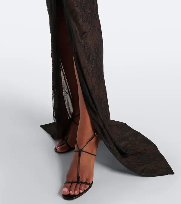 DE LA VALI Omero Ruched Lace Maxi Dress - Black
