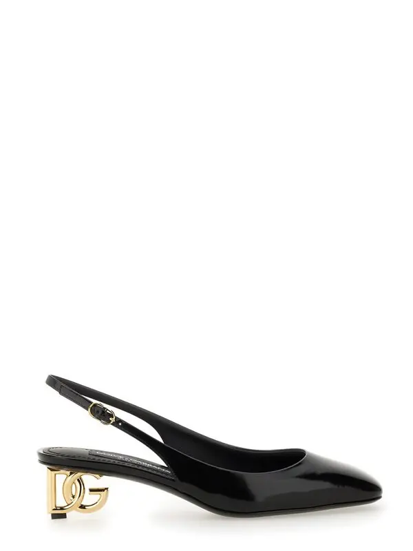 Dolce & Gabbana Patent Leather Slingback With Dg Heel Detail - Black
