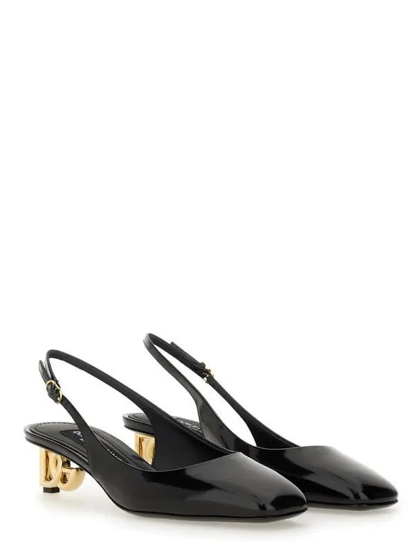 Dolce & Gabbana Patent Leather Slingback With Dg Heel Detail - Black