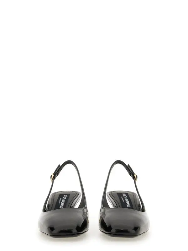 Dolce & Gabbana Patent Leather Slingback With Dg Heel Detail - Black