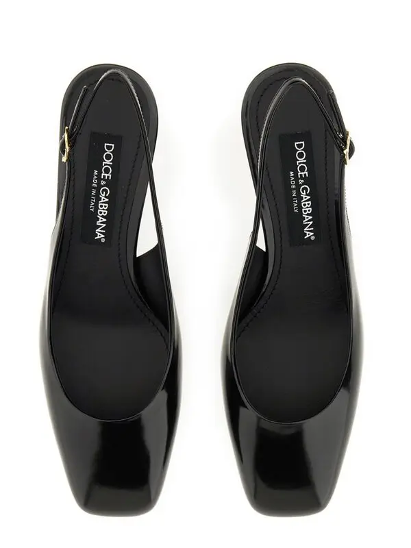 Dolce & Gabbana Patent Leather Slingback With Dg Heel Detail - Black