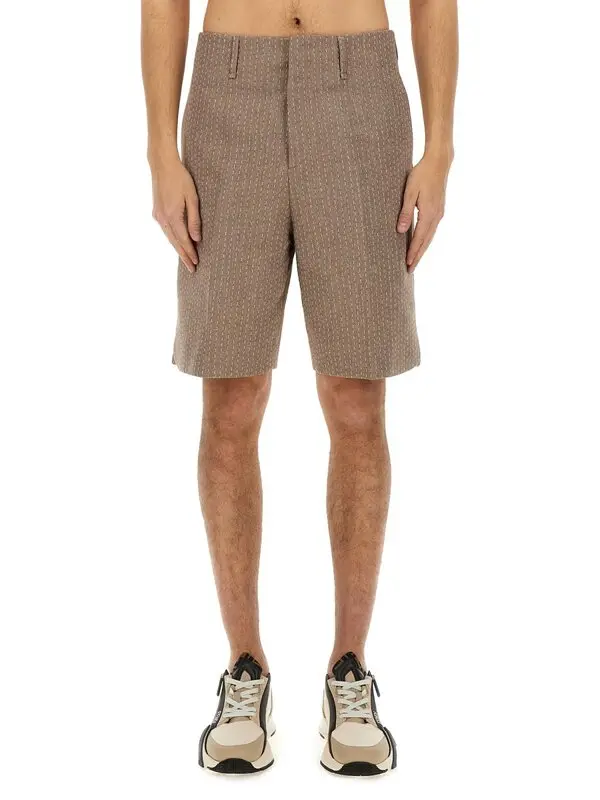 Fendi Jacquard Virgin Wool Bermuda Shorts - Cream
