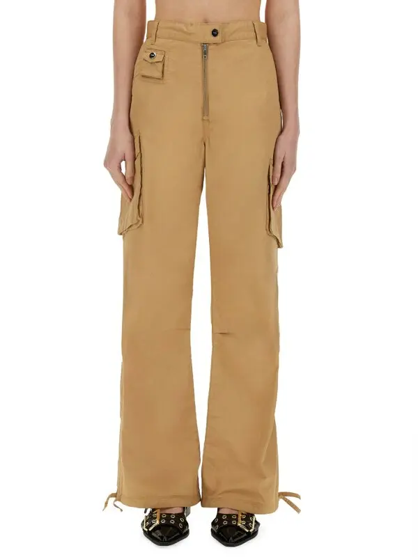 GANNI Cotton Twill Wide Fit Cargo Pants - Cream