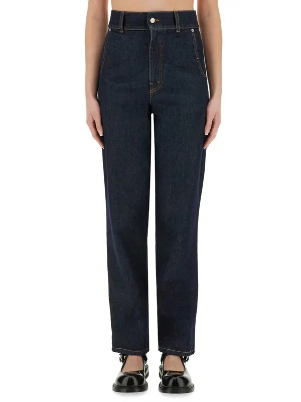 Moschino Laurel Crown Patch Denim Pants - Blue